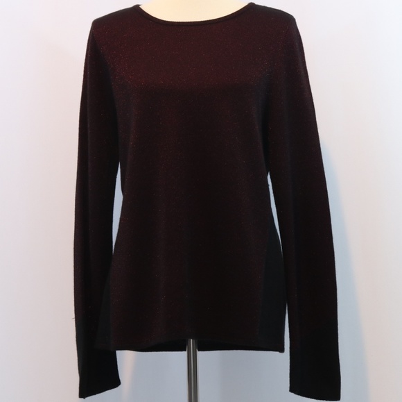 Anne Klein | Sweaters | Anne Klein Colorblock Black Burgundy Lurex ...